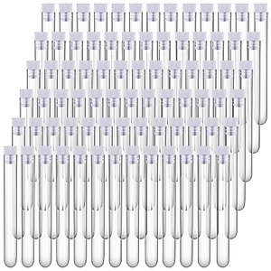 Xuhal 200 Pack Clear Plastic Test Tubes 12 x 100mm 12 ml Plastic Tubes with Caps Candy Tubes Test Lab Tubes for Scientific Themed Birthday Party Supplies