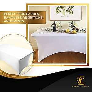 Luxury Collection White 6ft Tablecloth Rectangular Spandex Linen - Table Cloth Fitted Cover for 6 Foot Folding Table, Wedding Linens Banquet Cloths Rectangle Covers