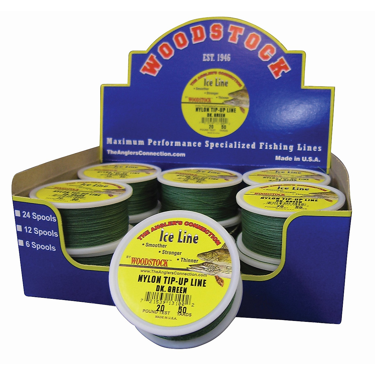 Woodstock Line 12-TU-50-30-G No. 30 Tip-Up Line, Green, 50-Yard