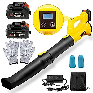 Cordless Leaf Blower,2×21V Electric Leaf Blower with 4.0Ah Battery,Battery Leaf Blower with Display,2 Adjustable Tubes and 6 Adjustable Speeds,Blowers for Lawn Care,Patio,Jobsite