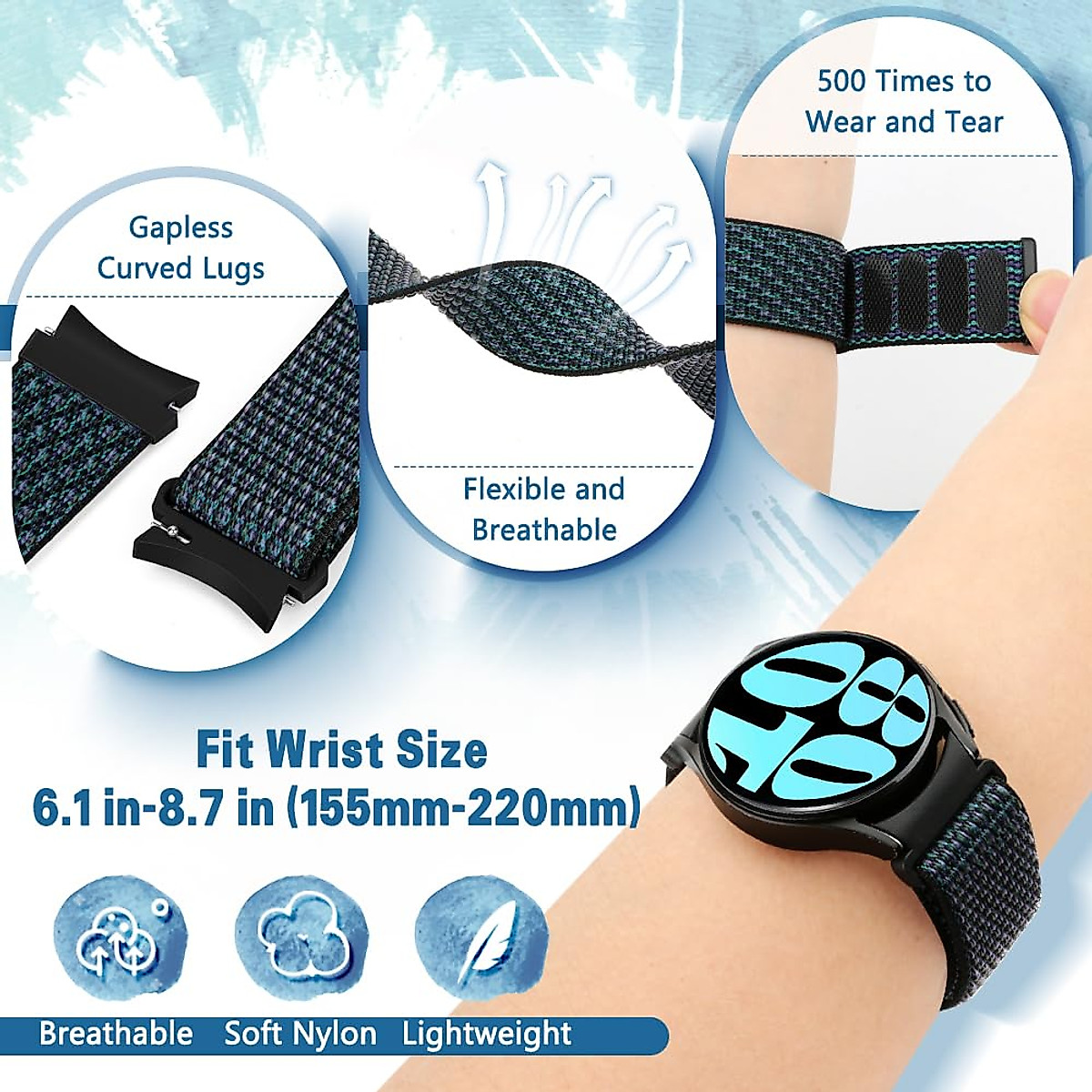 Bcuckood Nylon Loop Compatible with Samsung Galaxy Watch 6/5/4 40mm 44mm/Watch 6 Classic 43mm 47mm/Watch 5 Pro 45 mm/Watch 4 Classic 42mm 46mm, Sport Nylon Breathable Replacement Straps for Women Men