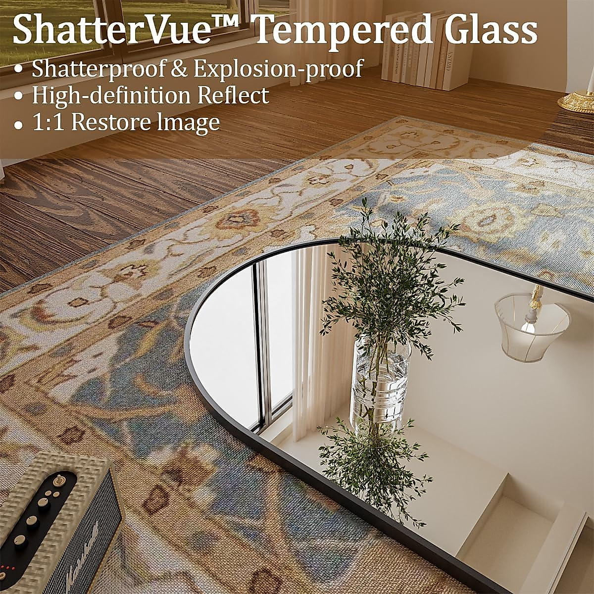 Koonmi Arched Full Length Mirror, 58"x18" Black Mirror Full Length, Standing Hanging or Leaning Full Body Mirror with Aluminum Alloy Frame for Living Room and Bedroom