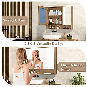 Bumblr Bathroom Medicine Cabinet with Mirror, Bathroom Wall Cabinet with Storage Over Toilet, Medicine Cabinet Organizer with 2 Doors for Laundry Room, Entryway, Bedroom, Dark Woodgrain, 36" x 30"