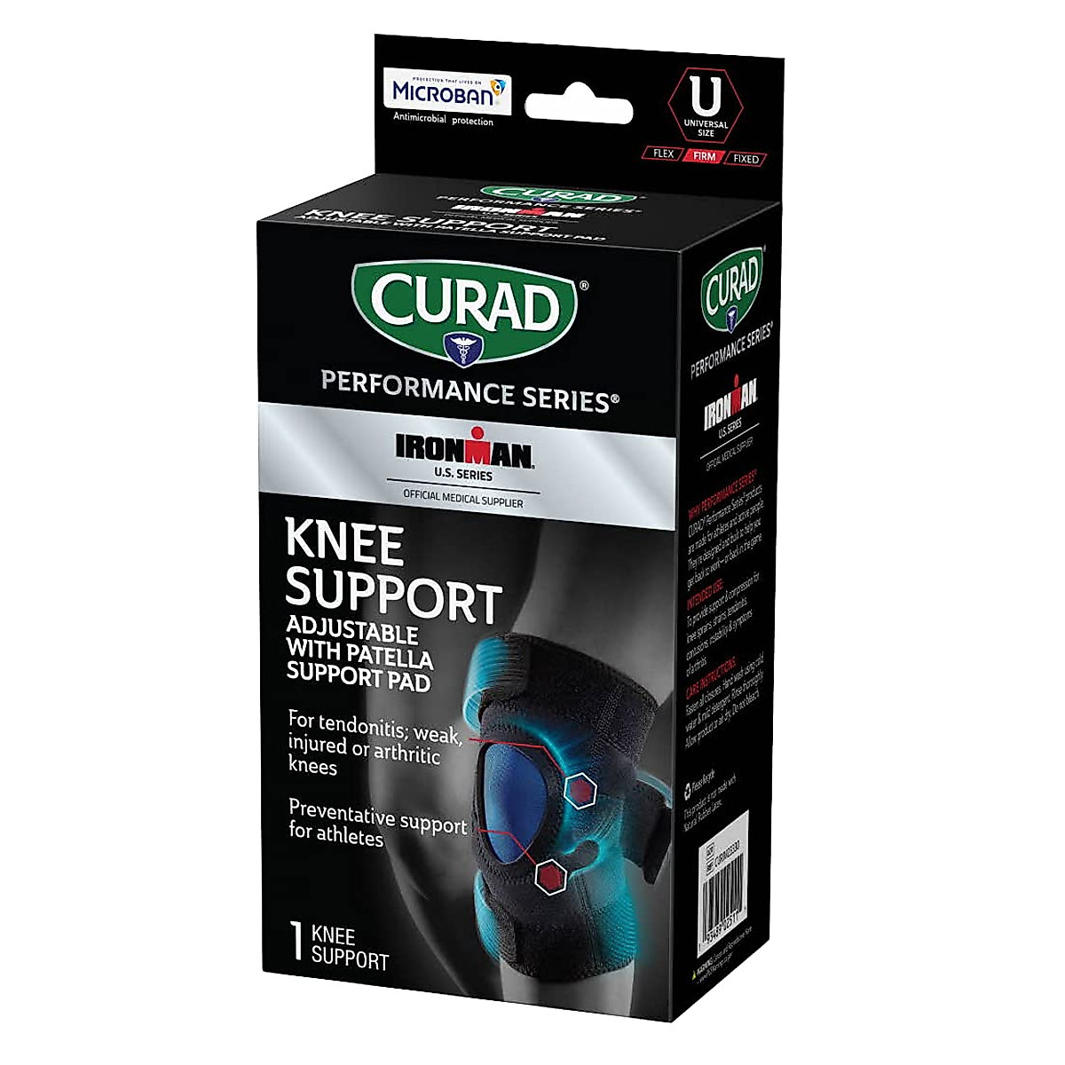 Curad Performance Series Ironman Knee Support, Adjustable with Patella Support Pad, for Tendonitis, Weak, or Injured Knees, Preventative Support for Athletes