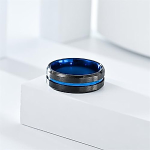 AKEL DOAP Personalized Black and Blue Wedding Rings Set for Him and Her Matching Promise Rings for Couples Engraved Name Rings for Couples Womens Blue Sapphire Cubic Zirconia Ring