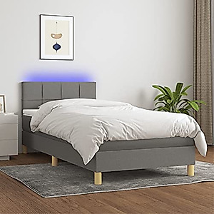 vidaXL Bed Frame, Box Spring Bed Single Platform Bed with Mattress, Bed Frame Mattress Foundation with Headboard for Bedroom, Dark Gray Twin Fabric