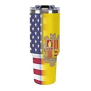 U.S.A Andorran Flag 40oz Water Bottle Double Wall Insulated Tumbler with Handle Leakproof Travel Mug Black-style