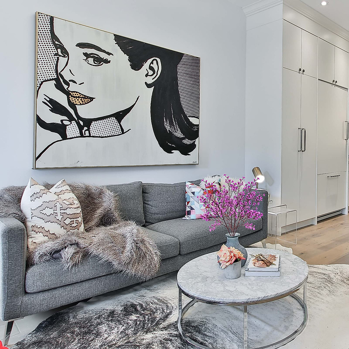 Uieke Artificial Flowers Babys Breath Flowers 4 Bundle Faux Artificial Gypsophila Bouquet Real Touch Fake Silk Flowers for Wedding Party DIY Home Garden Decor (Purple)