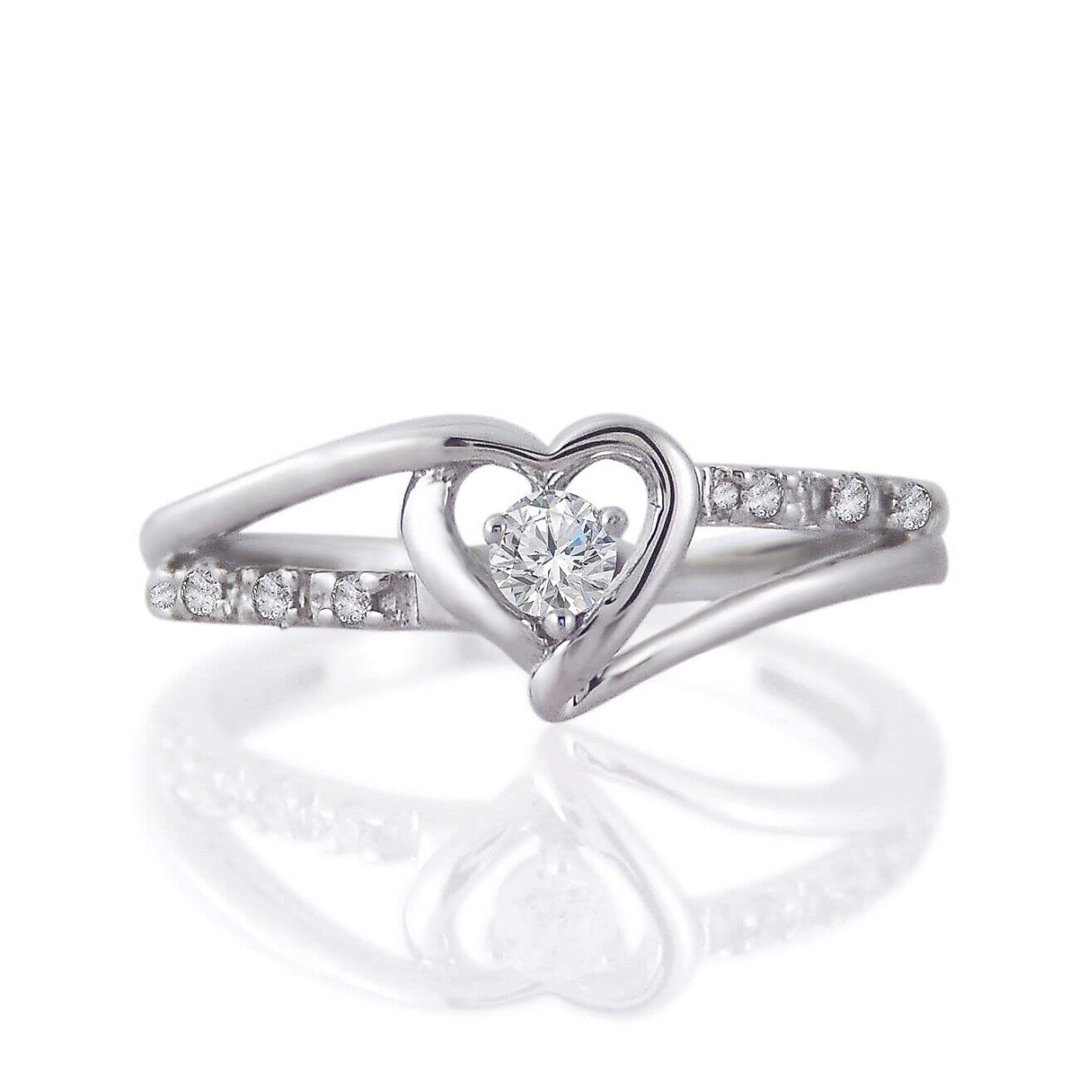 14K White Gold Over Round Cut White Diamond Set Hearts Shape Wedding Engagement Ring In 925 Sterling Silver for Women's