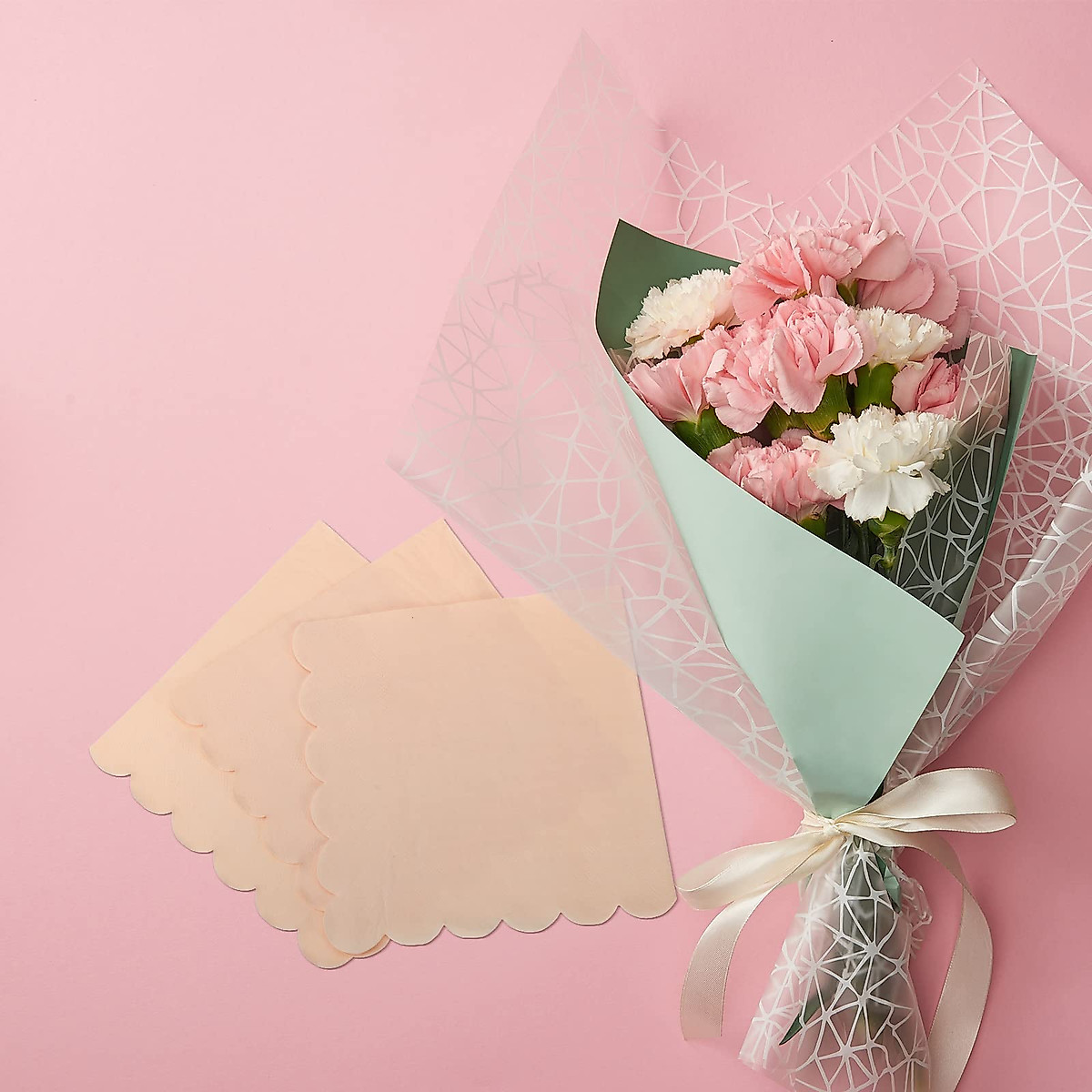 Ireer 100 Pcs Pink Napkins Disposable 5 x 5 Inch Scalloped Napkins Thick Paper Napkins Cocktail Luncheon Napkins for Tea Party Wedding Bridal Baby Shower Thanksgiving Christmas Dinner Birthday