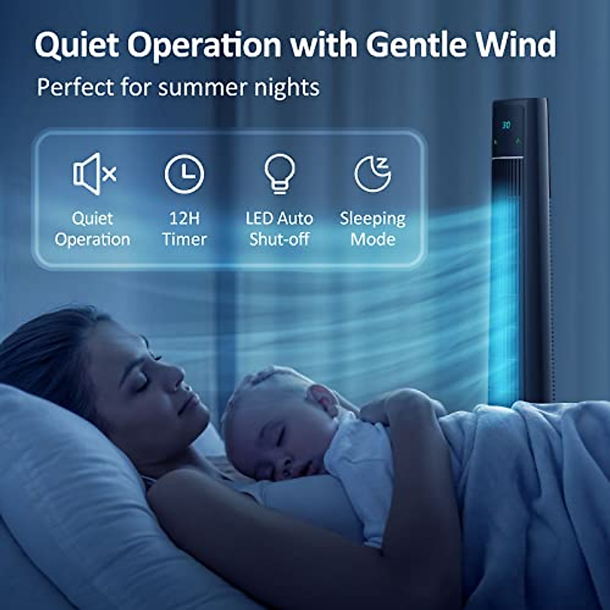 Tower Fan - 48" Oscillating Tower Fan, Bladeless Tower Fan w/ Remote & 12H Timer, Portable Standing Fan, 3 Modes, LED Display, Quiet Cooling, 70° oscillating Fan, Cooling Fans for Bedroom Home Office