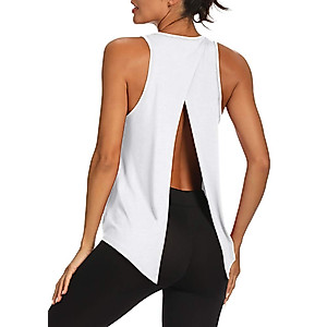 Bestisun Open Back Workout Tops Tie Back Exercise Athletic Dance Running Shirts White M