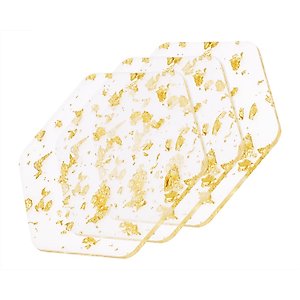 Mini Skater 3pcs Clear Acrylic Bar Coaster Gold Foil Modern Cup Drink Mat Plate Creative Rug Mug Pad for Table Countertop Desk Cold Hot Drink Coffee Tea Kitchen Home Decor (Modern Hexagon)