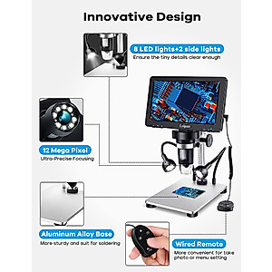 7" LCD Digital Microscope 1200X,Leipan 12MP Coin Microscope for Adults,1080P Microscope with 12pcs Slides,Windows/Mac OS Compatible(32GB Card)
