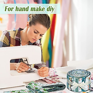 Hosuly 40 Pcs Floral Cotton Fabric Patchwork Roll Cotton Quilting Fabric Roll up Cotton Fabric Quilting Strips 2.55 Inch Precut Patchwork Roll for Craft Sewing DIY Crafts (Green Floral)