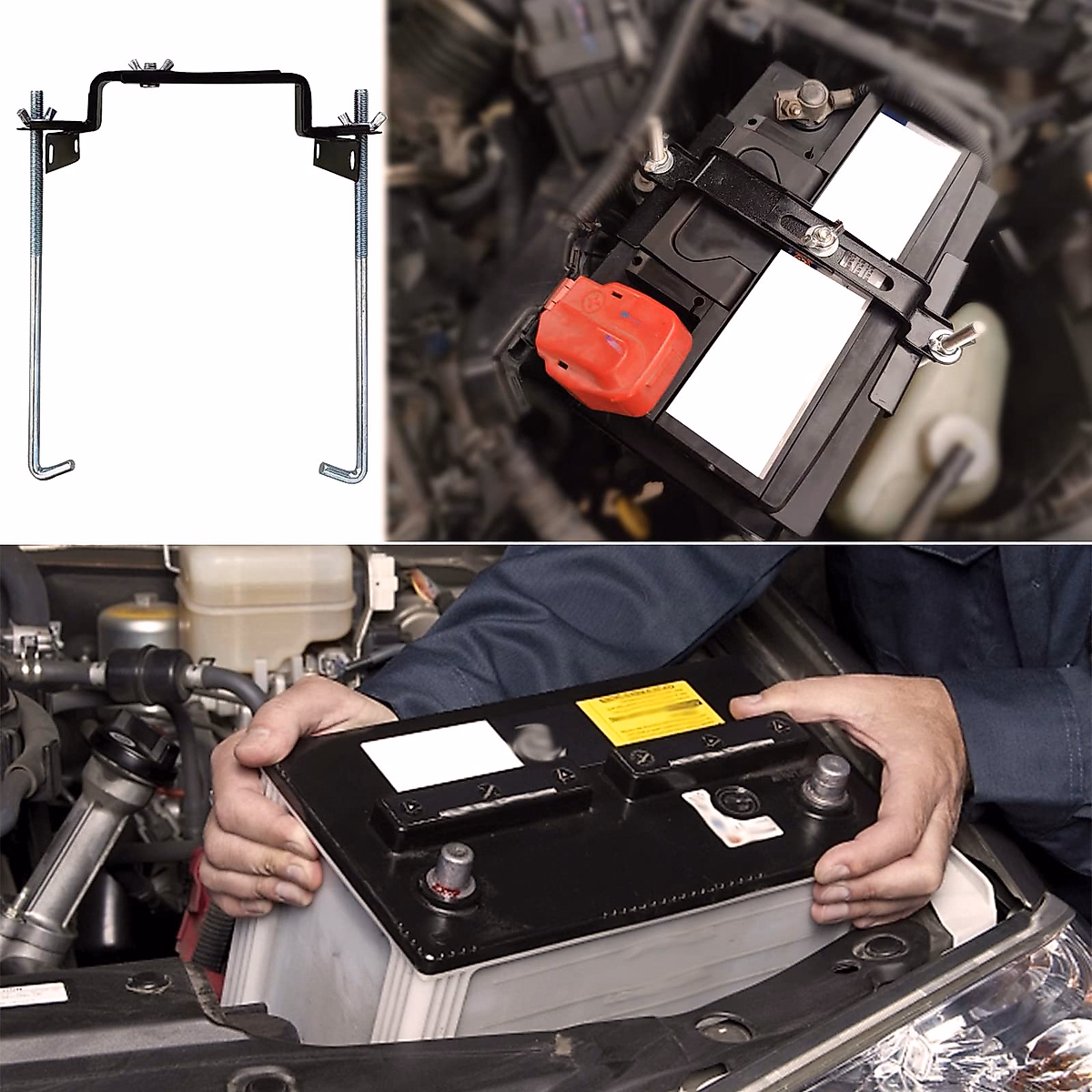 Adjustable Battery Hold Down, Battery Hold Down Bracket, Universal Battery Crossbar with L Bolt, Car Crossbar Battery Fixing Holder, Battery Tie Down Kit for Car SUV (Bolt Length 27cm/10.63inches)