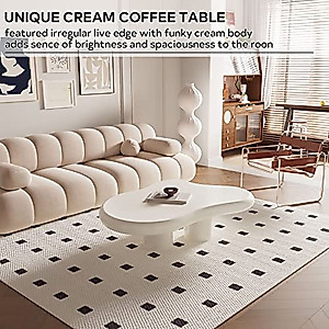 HOTICKME Cloud Coffee Table for Living Room, Cream Color Center Table, 47.24" Central Table with 3 Legs, Simple Style End Table