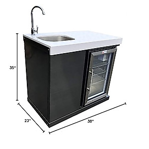 Mont Alpi MASF-BSS Black Stainless Steel Modular Beverage Center Fridge Cabinet 2.7 Cubic Feet Wine Cooler Outdoor Rated Lockable Refrigerator with Blue LED Lighting