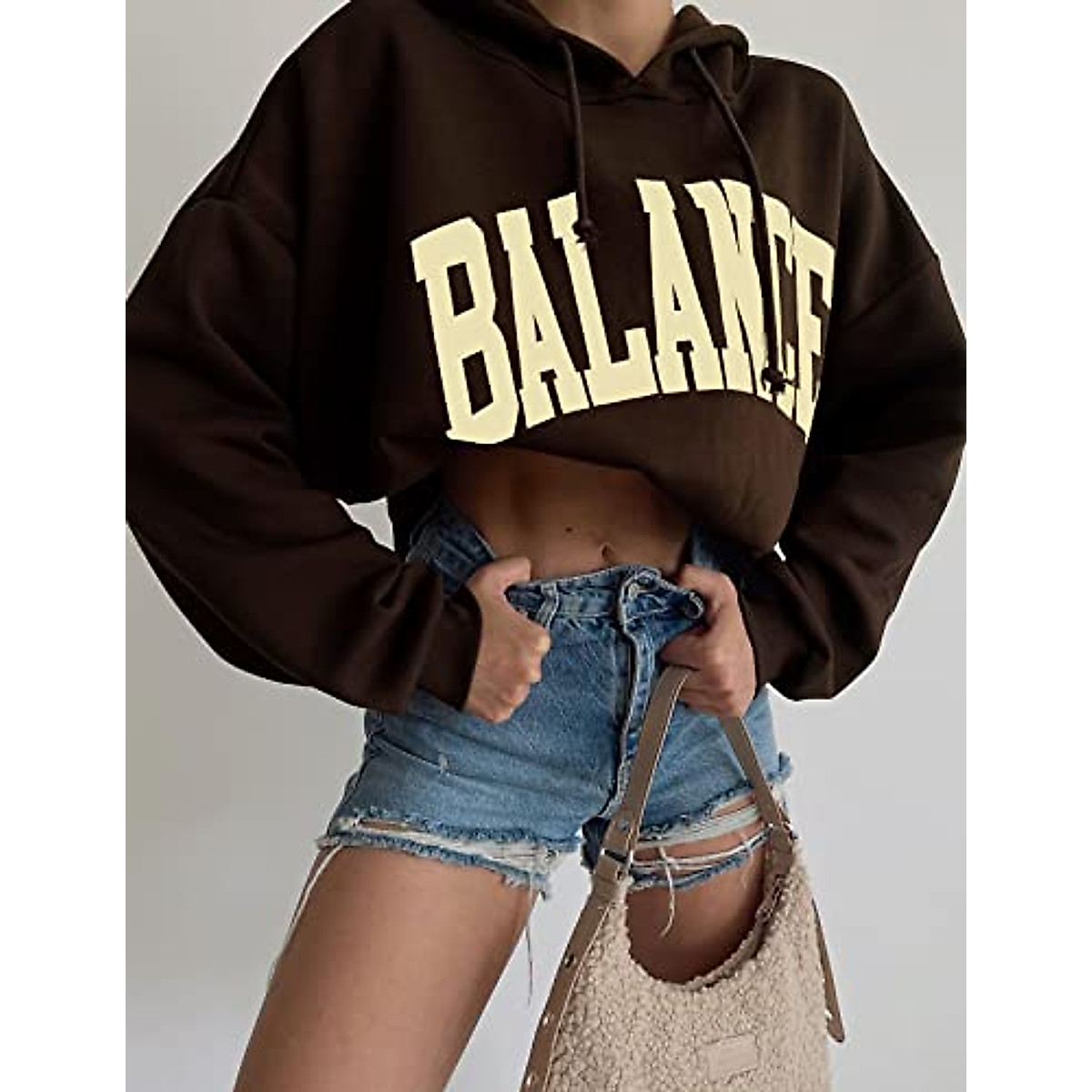 Wyeysyt Women's Letter Graphic Hoodies Casual Fashion Drawstring Sweatshirt Long Sleeve Y2k Print Pullover(Coffee-M)