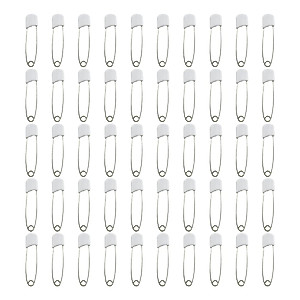 HAHIYO 52mm Length Plastic Head Cloth Pins Closed Sturdy Easy Penetrate Safer Operate Reusable Durable Stainless Steel Nappy Diaper Pin White 50 PCS for Sock Towel Bed Sheet Vurtains Clothing