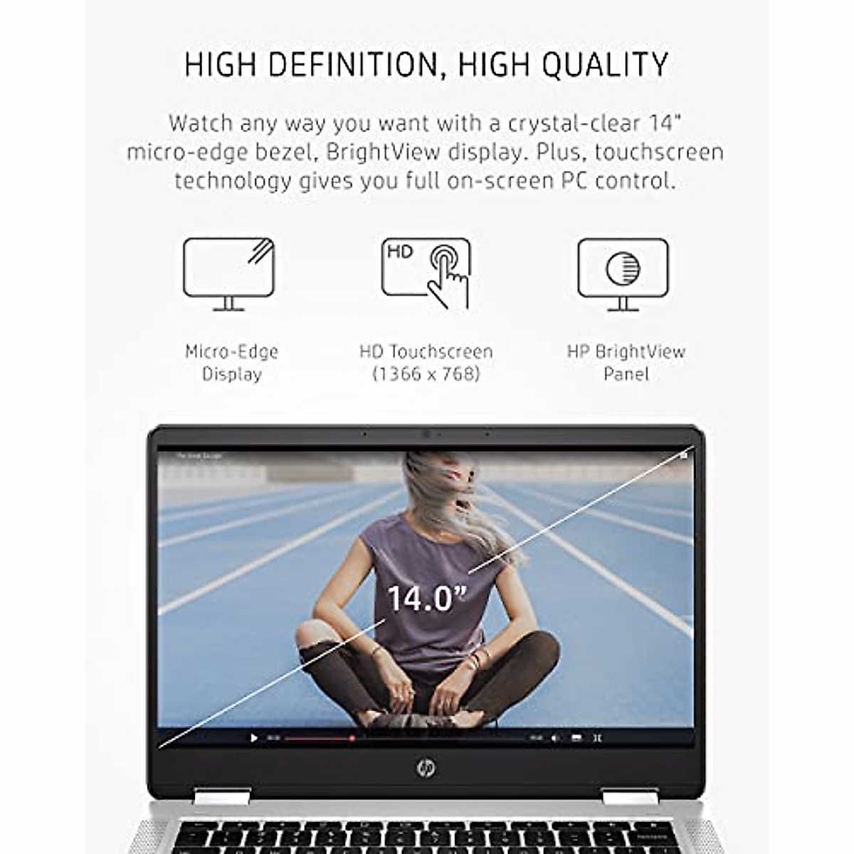HP Chromebook x360 14a 2-in-1 Laptop, Intel Pentium Silver N5030, 4 GB RAM, 64 GB eMMC, 14” HD Micro-Edge Touchscreen, Chrome OS, 720p Webcam, Dual Speakers, Long Battery Life (14a-ca0023nr, 2021)