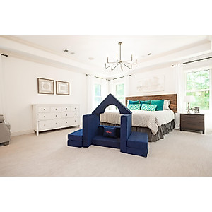 FOAMOH Castle Sofa Play Castle Sofa - Navy - 14-Piece Customizable Kids' Play Sofa for Imaginative Play & Easy Storage with personalizable Pillow