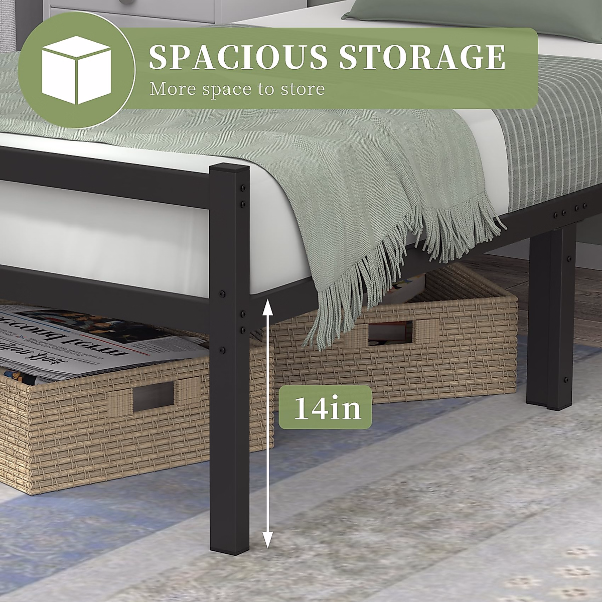 Musen Twin Metal Bed Frame with Headboard, Noise Free, Anti-Slip, Easy Assembly, Under-Bed Storage, Black