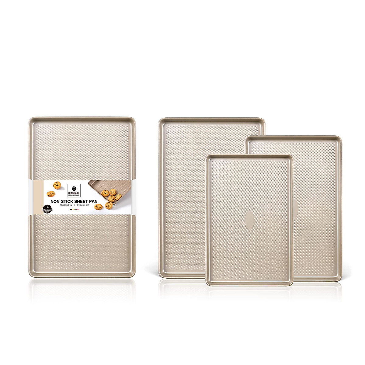 HONGBAKE Half Cookie Sheet 17.5x12 Inches and Half/Quarter/Jelly Roll Baking Sheet Pan Set