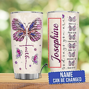wowcugi Personalized Christian Gifts Women Christian Faith Tumbler 20oz 30oz Inspirational Stainless Steel Insulated Tumblers Coffee Travel Mug Spiritual Jesus Religious Christians Gift Butterfly 2