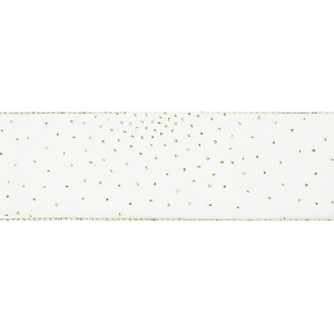 MEEDEE White Gold Wired Ribbon - 2.5 Inch Glitter Polka Dot Christmas Ribbon, 25 Yards for Tree, Wreath, Bow Making