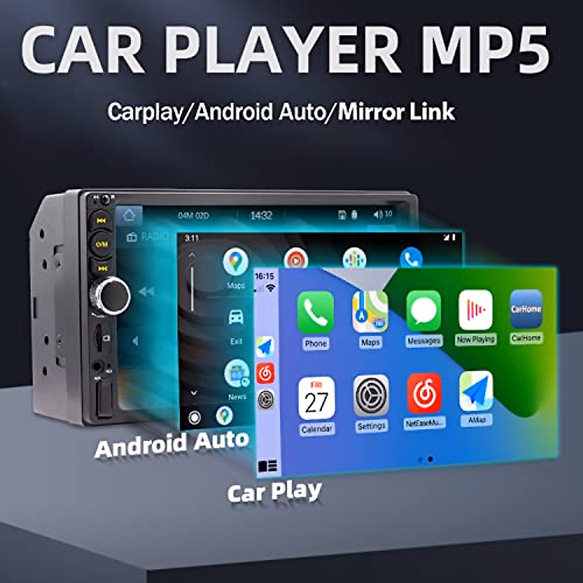7'' Double Din Car Stereo Build-in Apple Carplay,Bluetooth 5.1 Hand-Free Calling,Touchscreen Car Radio,GPS Navigation,Car FM,Night Vison Backup Camera,Fit Your Car,USB/TF/Subwoorf/240 watts