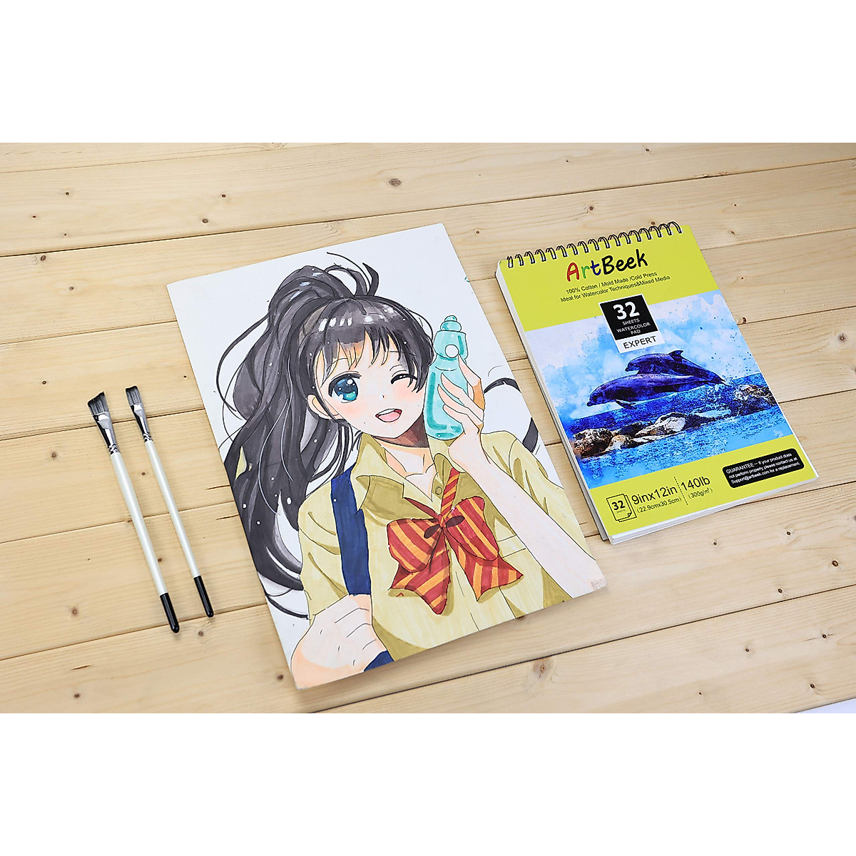 ArtBeek Watercolor Pad 9x12 Inch, 32 Sheets (140lb/300gsm), 100% Cotton Watercolor Paper,Cold Pressed,Acid-Free, Art Sketchbook Pad for Painting & Drawing, Wet, Mixed Media