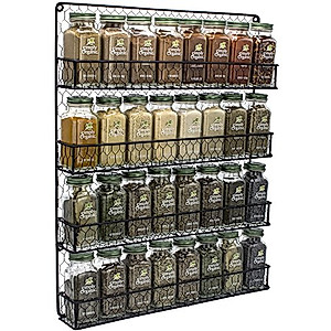 Sorbus Spice Rack Organizer [4 Tier] Country Rustic Chicken Herb Holder, Wall Mounted Storage Rack, Great for Storing Spices, Household Items and More (Black)