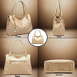 YOUNXSL Women Fashion Synthetic Leather Handbags Tote Bag Shoulder Bag Top Handle Satchel Purse with Pendant Set 4pcs Blue