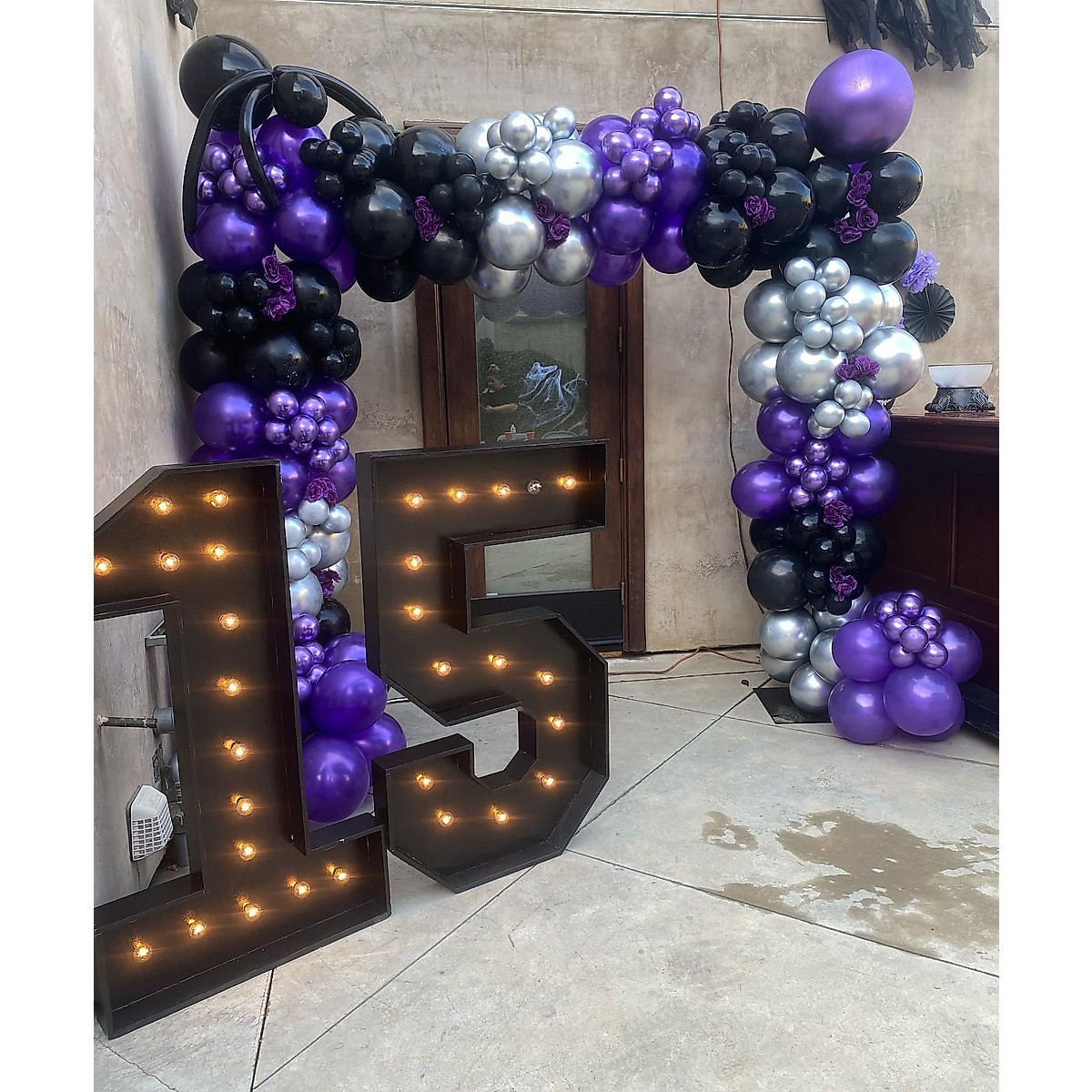 HKYOOD Purple and Black Balloons - 70Pcs 12 inch Purple Black Metallic Silver Latex Balloons with Purple Confetti for Halloween Birthday Anniversary Wednesday Graduation Party Decorations
