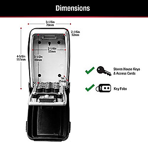 Master Lock Wall Mount Key Lock Box with Push Button for House Keys, Outdoor Key Safe with Combination Lock, 5 Key Capacity, 5423D , Black