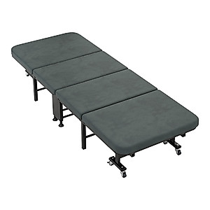 LEAIJIAFY Foldable Bed Sleeping Cot with Casters and 1.57" Latex Mattress,Temporary Bed Guest Rollaway Bed with Adjustable Backrest,Sturdy Metal Bed Frame,for Lunch Break Nap,Black,74.80" *23.62"