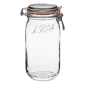 Le Parfait Super Jar - 1.5L French Glass Canning Jar w/Round Body, Airtight Rubber Seal & Glass Lid (48oz/Quart & Half, Pack of 3)