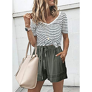 Dokotoo Womens Ladies Drawstring Shorts Loose Elegant Elastic Waist Solid Pocketed Midi Rise Loose Shorts Pants Outerwear Green Medium