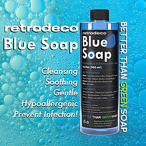 RetroDeco Ultra Concentrated 16.9oz Tincture of Blue Tattoo Soap USP: Makes 1.3 Gallons of Blue Soap with XL 16.9oz Squeeze Bottle For Skin and Piercings, Better Than Green Soap