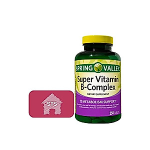 Spring Valley - Super Vitamin B-Complex, Metabolism Support, 250 Count + STS Fridge Magnet.