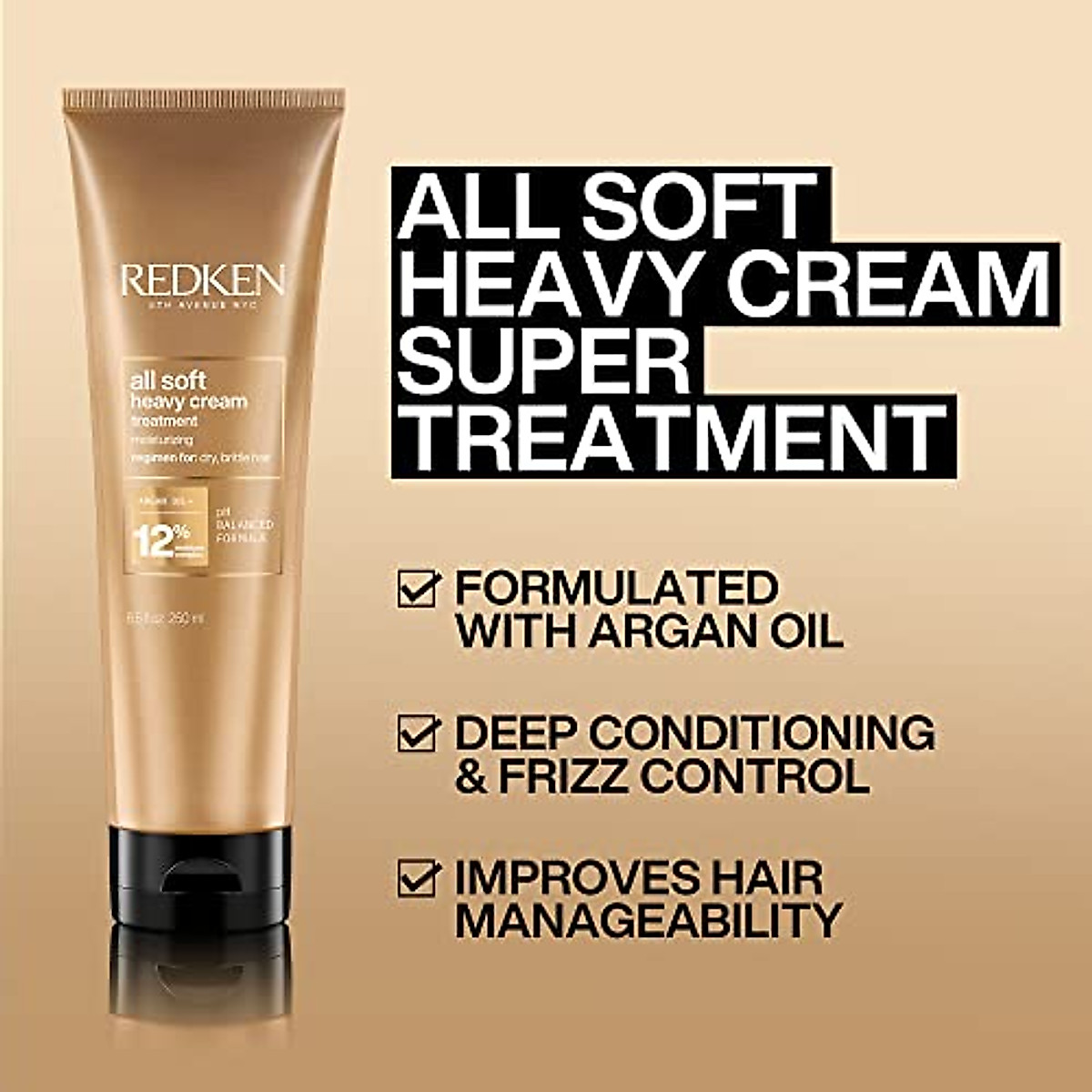 Redken All Soft Heavy Cream Treatment Mask | Deep Conditioner For Dry Hair | Deep Conditioning Hair Treatment For Smooth Hair | 8.5 Fl Oz