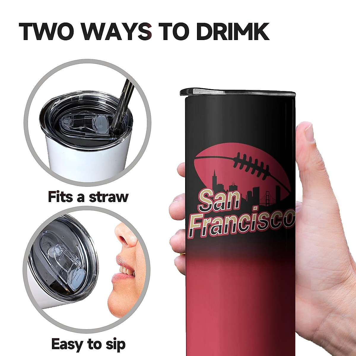 Sanfrancisco Classic Stainless Steel Tumbler with Lid and Straw, City Football Fans Gifts,20oz Football Team Skinny Travel Mug Tumbler Cup Water Botter