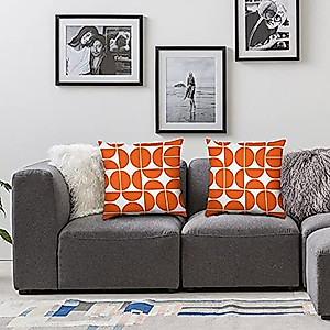 Vazzio Mid Century Modern Orange Throw Pillow Covers,Geometric Pattern Decorative Pillowcase Double Side Print Cushion Covers for Sofa Couch Bed 18x18 Inches,Set of 2