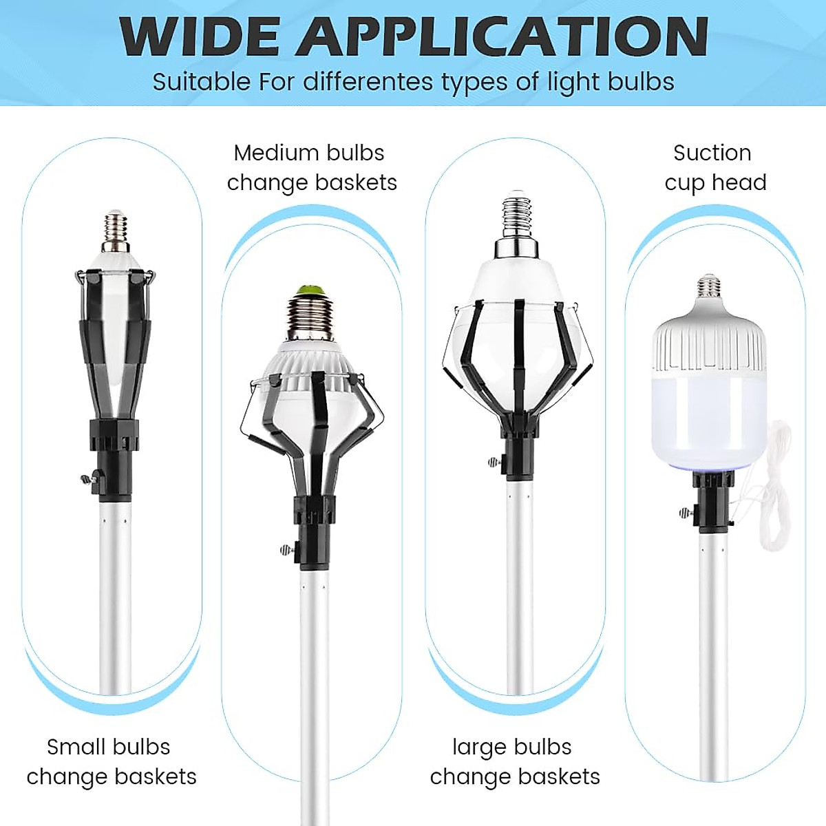 Trasylph 13FT Light Bulb Pole Changer for High Ceilings, Light Bulb Extension Pole Changer with Basket and Suction Cup, Light Bulb Removal Tool for Household Hanging Lights
