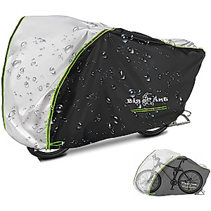 Big Ant Bike Cover Outdoor Waterproof Bicycle Covers with Lock Hole 210D Oxford Fabric Rain Sun UV Dust Snow Wind Proof Bike Cover for Mountain Road Electric Bike(Black & Silver)