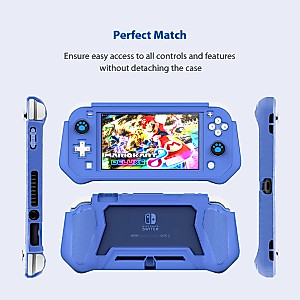 Switch Lite Case Protective Case for Nintendo Switch Lite, Case Compatible with Nintendo Switch Lite Hand Grip Case with Detachable TPU+Built-in PC Screen Protector & 2 x Thumb Grip Caps (Navy Blue)