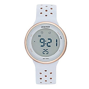 Armitron Sport Unisex 40/8423PBL Digital Chronograph Rose Gold-Tone and Powder Blue Perforated Silicone Strap Watch