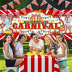 Circus Carnival Party Decoration Set Carnival Theme Banner Circus Red and White Striped Pennant Banner Flags and Carnival Theme Tablecover for Circus Carnival Party Suppliers and Favors