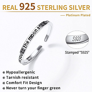 ChicSilver Sterling Silver Ring, Engraved I Love You to The Moon and Back Eternity Ring Open Adjustable Rings for Women Men